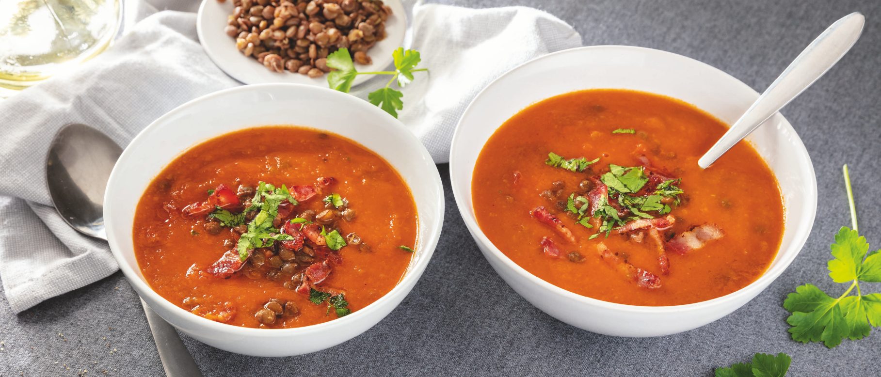 Linzensoep met spek